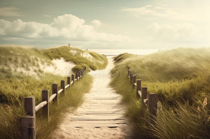 Path Leading Ocean Way. Generate Ai Stock Illustration - Illustration ...
