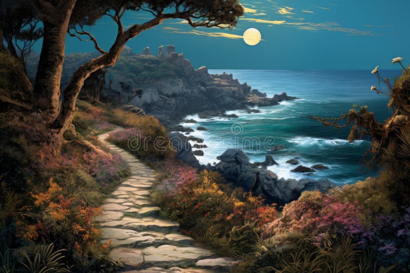 Path Leading Ocean Way. Generate Ai Stock Photo - Image of scenic ...