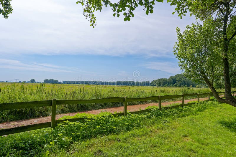 A Path Leading Past a Fence and between Meadows Stock Photo - Image of ...