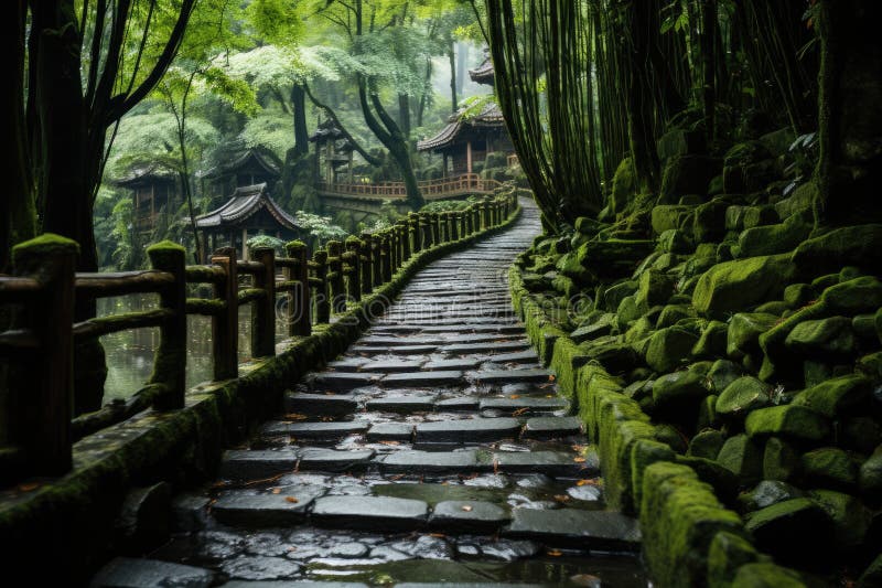 Path Leading through a Serene Bamboo Forest - Stock Photography ...