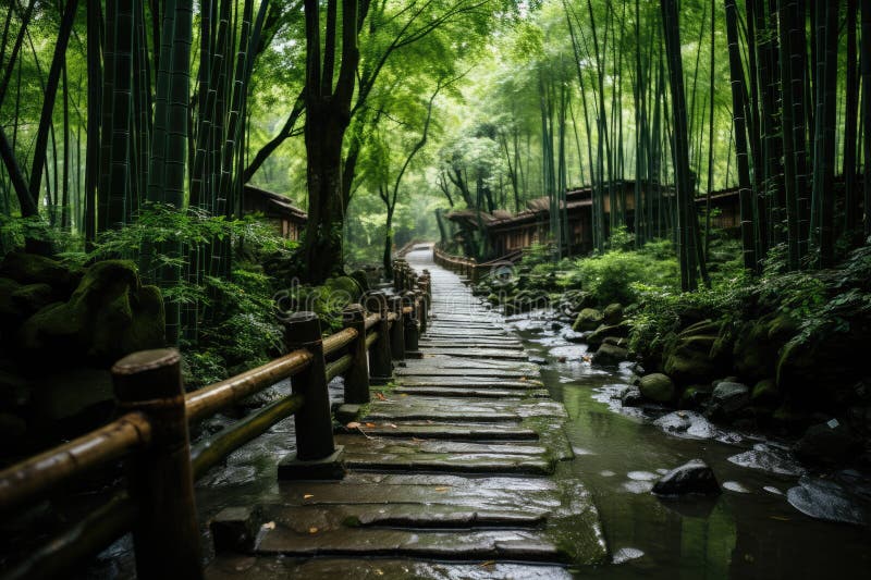 Path Leading through a Serene Bamboo Forest - Stock Photography ...