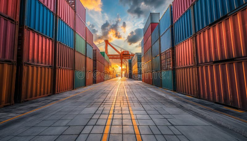 Pathway between Colorful Shipping Containers Stock Image - Image of ...