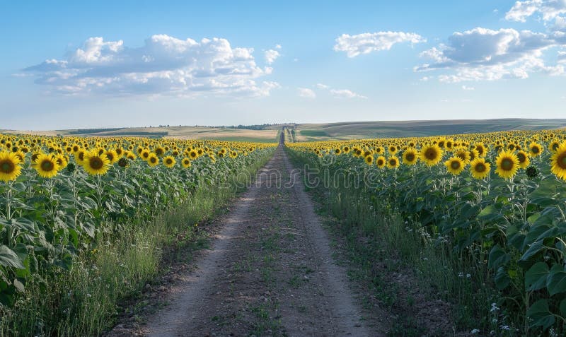 Path Leading through Sunflower Field, Tall Blooms Stock Photo - Image ...