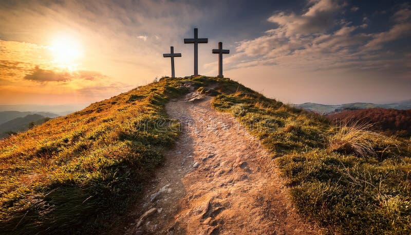 A Path Leading To Three Christian Crosses Stock Illustration ...