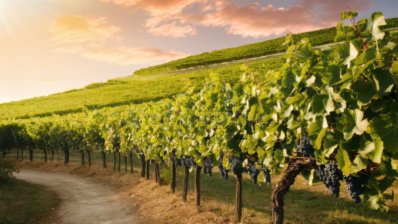 A Path Leading To a Vineyard with Rows of Grapes, AI Stock Photo ...