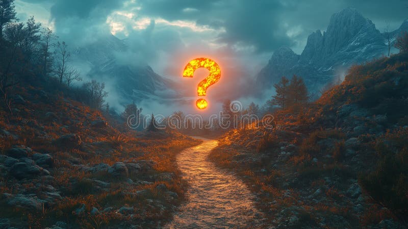 A Path through Valley with a Glowing Question Mark in the Distance ...