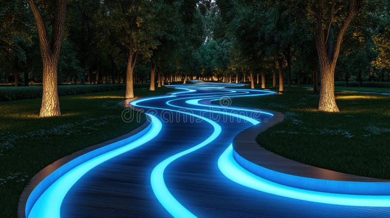 A Path of a Lighted Pathway in the Middle of Some Trees, AI Stock Photo ...