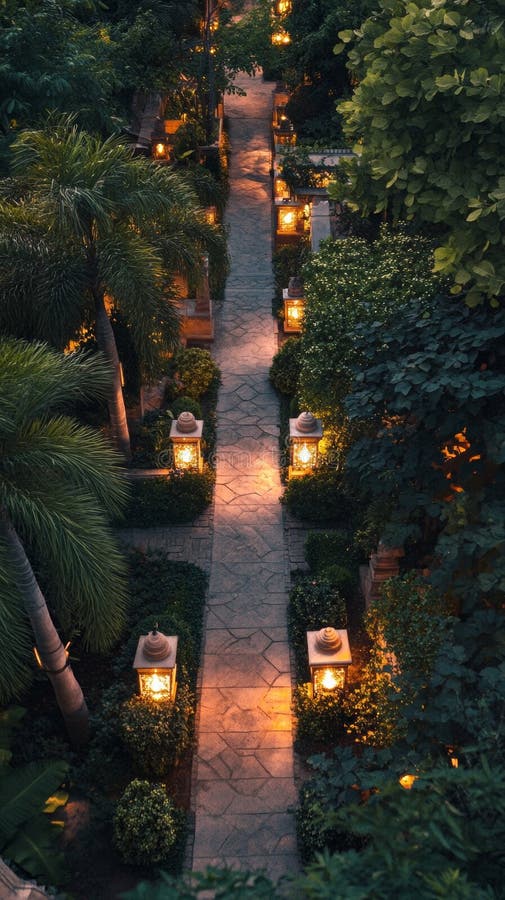 A path with lights on it stock illustration. Illustration of night ...