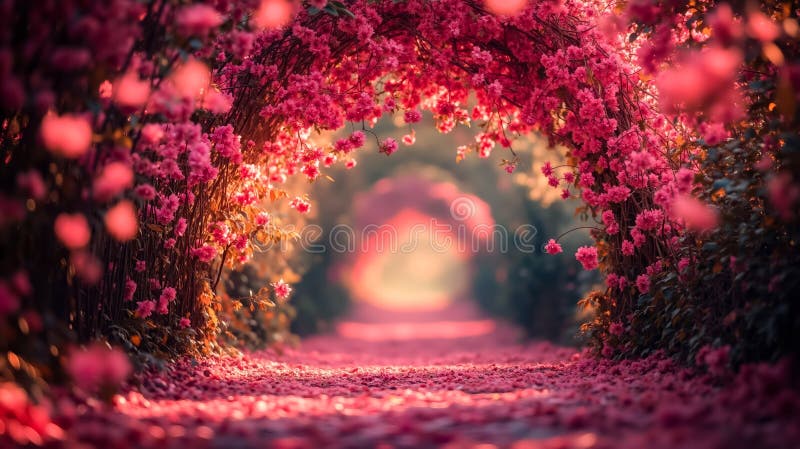 Garden Archway Pink Flowers Sunset Path Stock Photos - Free & Royalty ...