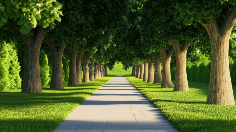 A Path Lined with Trees and Grass Leading To a Building, AI Stock Image ...