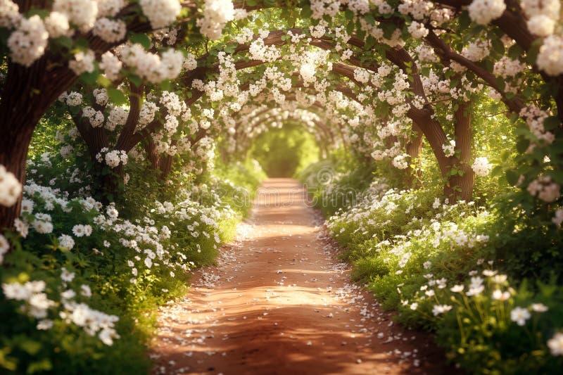 A Path Lined with White Flowers in the Middle of a Garden Stock Image ...