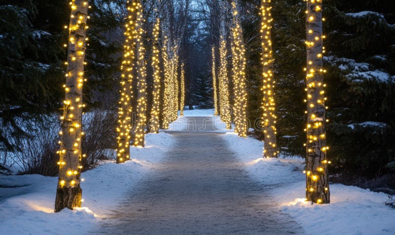 A Path is Lit Up with Christmas Lights Stock Photo - Image of year ...