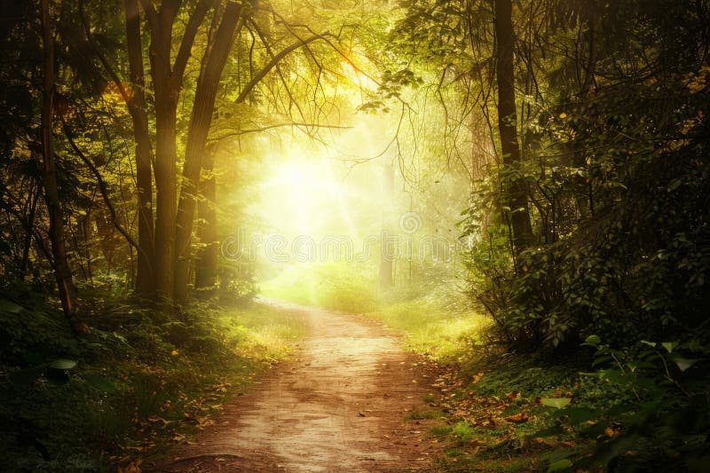 A Path through a Lush Green Forest Stock Image - Image of woodland ...