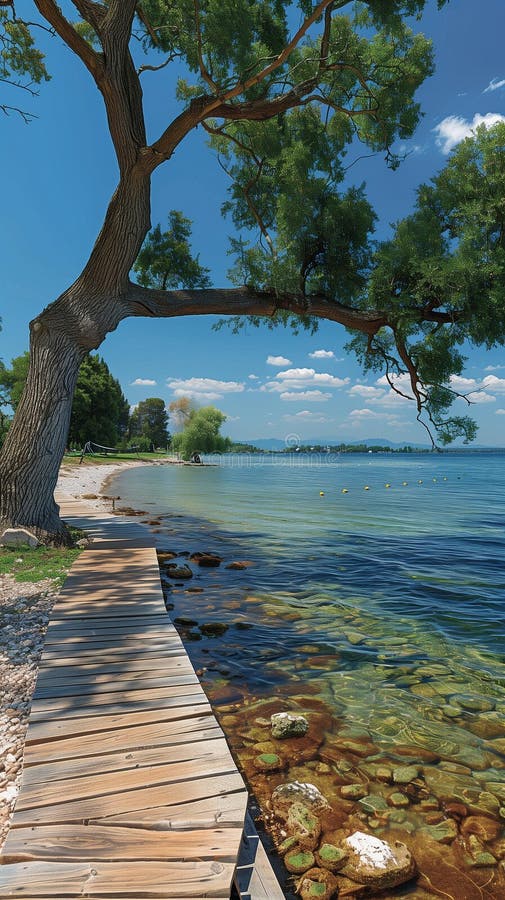 A Path Made of Boards Along the Beach Under a Tree. Stock Image - Image ...