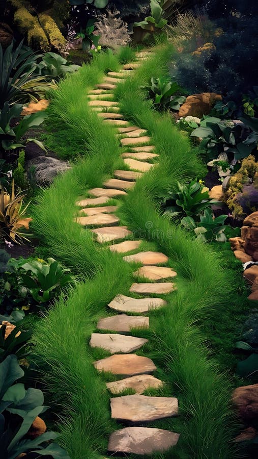A Path Made of Grass and Rocks with a Path Leading To it Stock ...