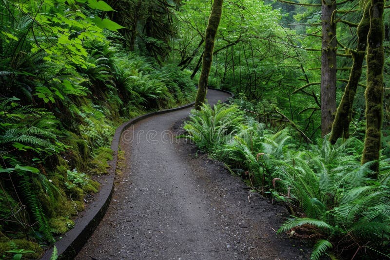 A Path Meanders through the Vibrant Greenery of a Dense Forest, a ...