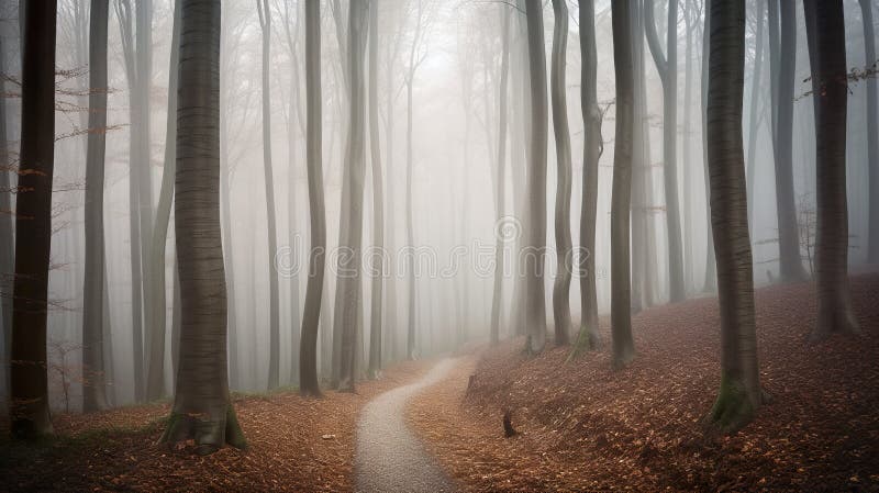 A Path in the Middle of a Foggy Forest. AI Generative Image Stock ...