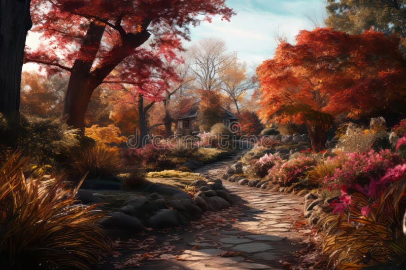 A Path in the Middle of a Forest with Colorful Flowers Stock ...