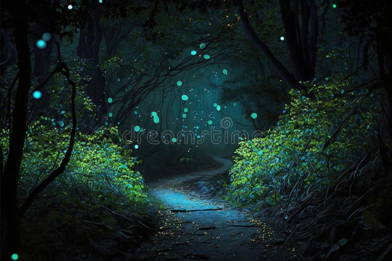 A Path in the Middle of a Forest with Glowing Lights Stock Image ...