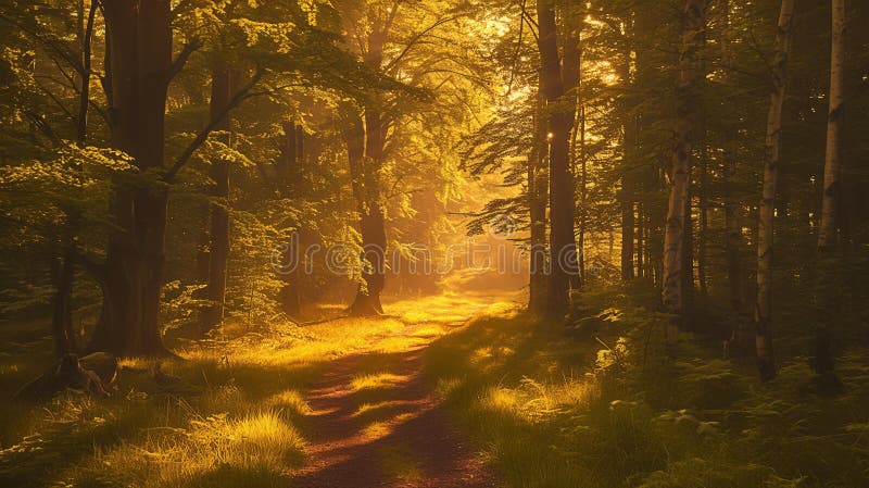 A Path in the Middle of a Forest with Sun Shining through the Trees ...