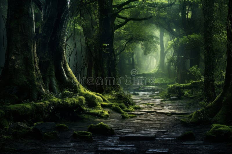Path in the Middle of a Lush Green Forest Stock Illustration ...