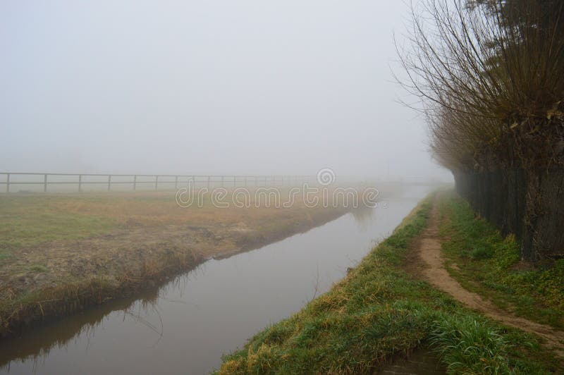Path in the Mist Next To a River Stock Image - Image of outdoor, nature ...