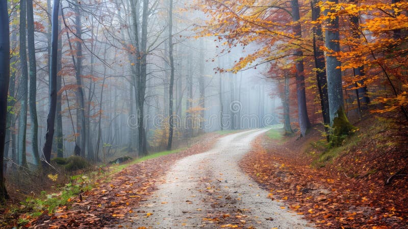 Misty Forest Path at the End of Autumn Stock Photo - Image of dreams ...