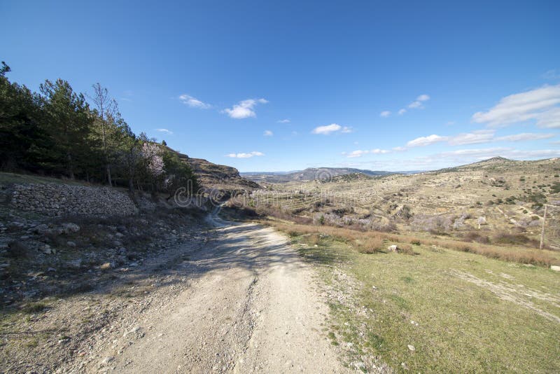 Path through the Mountain Next To the Town of Morella Stock Photo ...