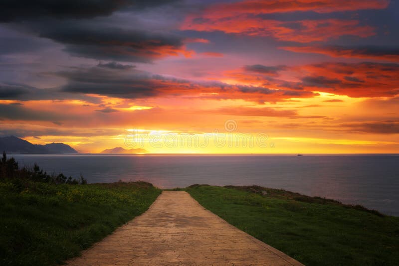 Path Near the Sea at Sunset Stock Photo - Image of landscape, pais ...