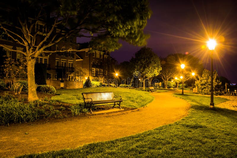 Path at Night in a Park in Alexandria, Virginia. Stock Photo - Image of ...