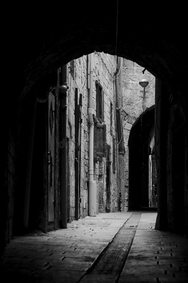 A Path of the Old City of Acre in B&W Stock Image - Image of acre ...