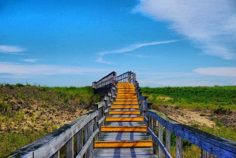 Path Over Dunes on Plum Island Beach Stock Image - Image of blue ...