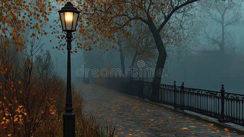 A Path in a Park that Has a Street Lamp on Its Right Side. Stock Photo ...