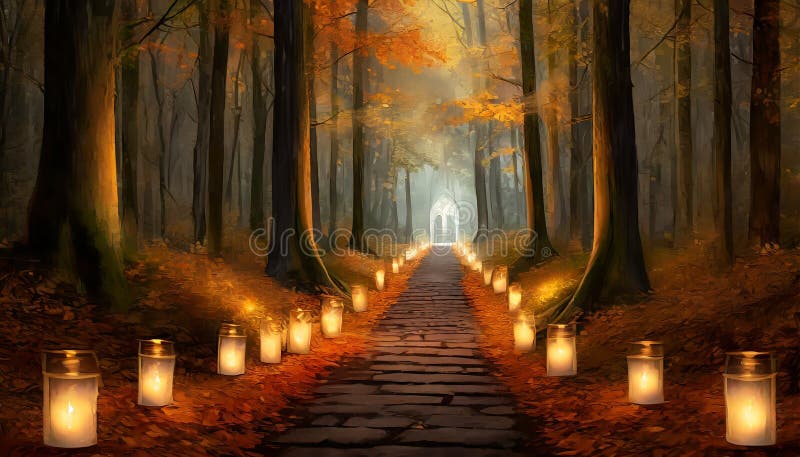 Path through the Park Lined with Burning Candles Romantic Walk Stock ...