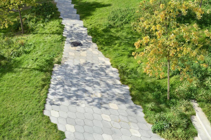 The Path in the Park Lined with Paving Slabs in the Form of a Diamond ...