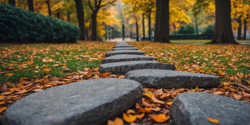 A Path in a Park is Lined with Three Large Rocks. Stock Illustration ...