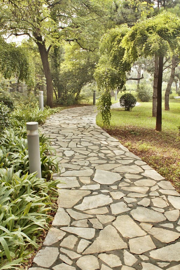 Path in the Park, Paved with Stone Tiles Stock Photo - Image of holiday ...