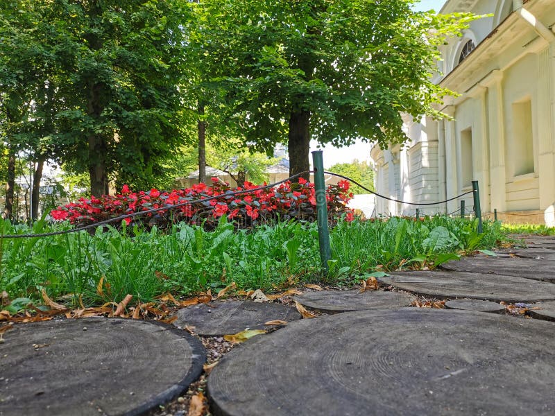 A Path in the Park between the Pavilions, Lined with Round Cut Trees on ...