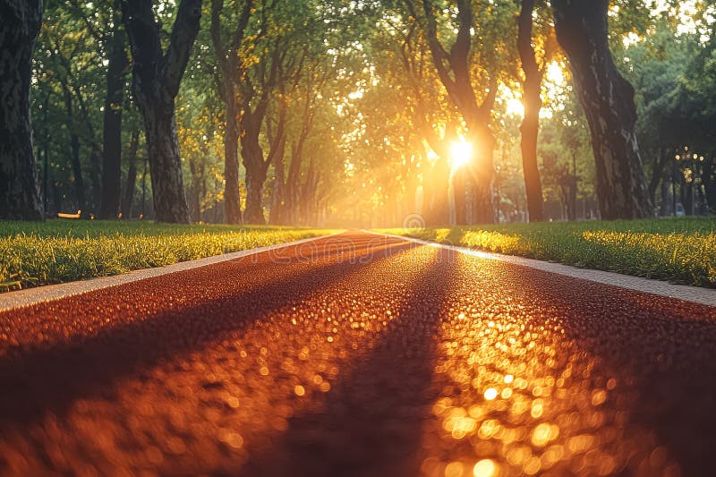 Path in a Park with a Sun Shining through the Trees. Stock Photo ...