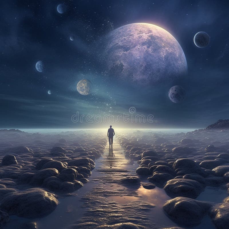 A Path Passing through Unknown Worlds Stock Illustration - Illustration ...