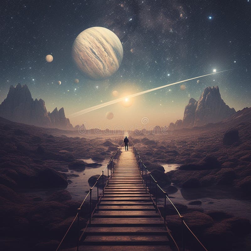 A Path Passing through Unknown Worlds Stock Illustration - Illustration ...