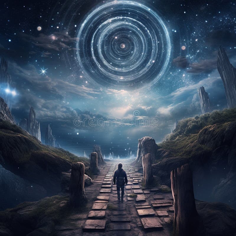 A Path Passing through Unknown Worlds Stock Illustration - Illustration ...