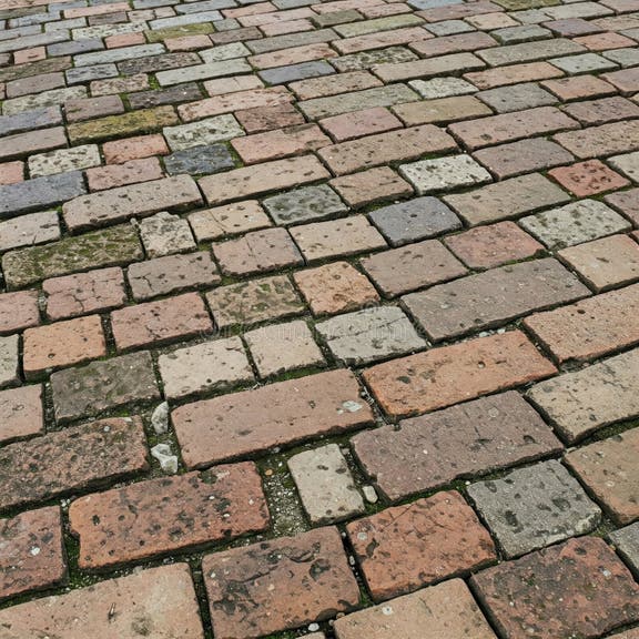 A Path Paved with Bricks with Moss between the Seams. Stock Photo ...