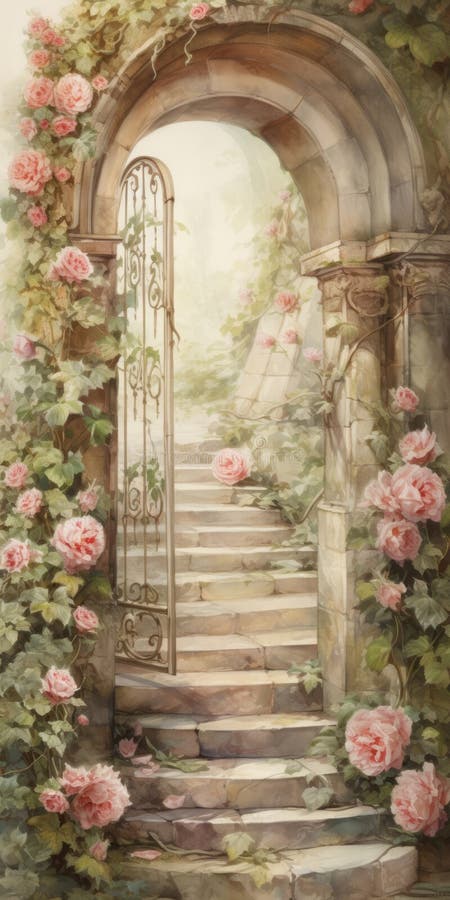 Path of Pink Roses: a Neo-renaissance Painting by Jon J Muth Stock ...