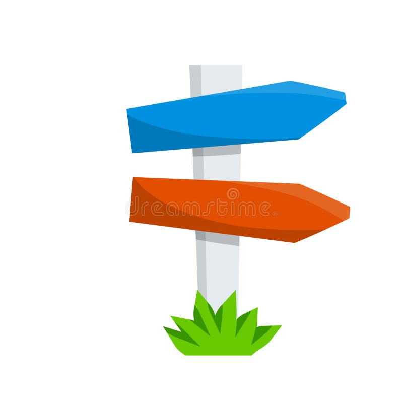 Path Pointer with Red and Blue Plate. Cartoon Flat Illustration ...