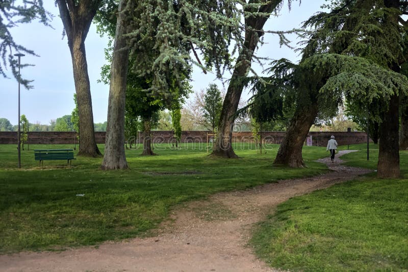 Path in a Public Park in an Italian Town at Sunset Stock Image - Image ...