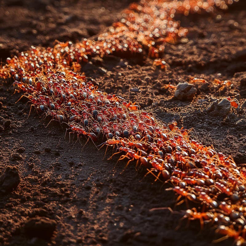 A path of red ants on soil stock photo. Image of insect - 385973682