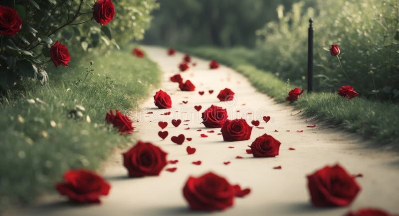 Path Red Roses Hearts Middle Stock Photos - Free & Royalty-Free Stock ...