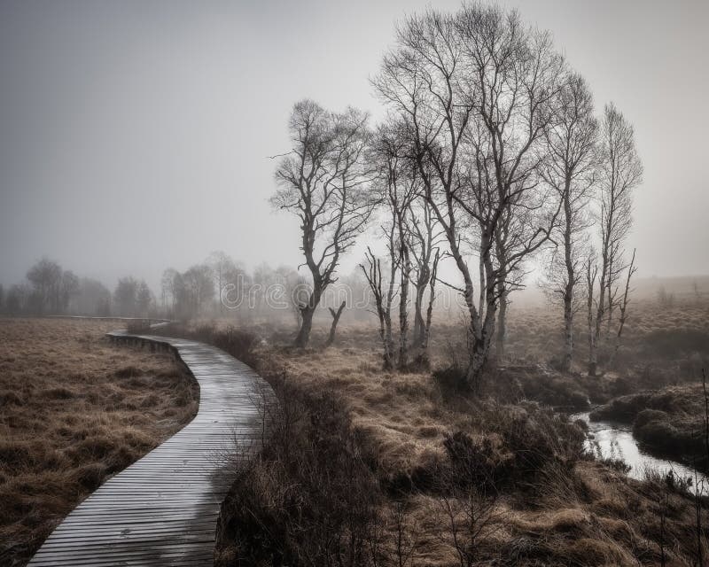 Path through the Fog in the Valley Landscape Stock Photo - Image of ...