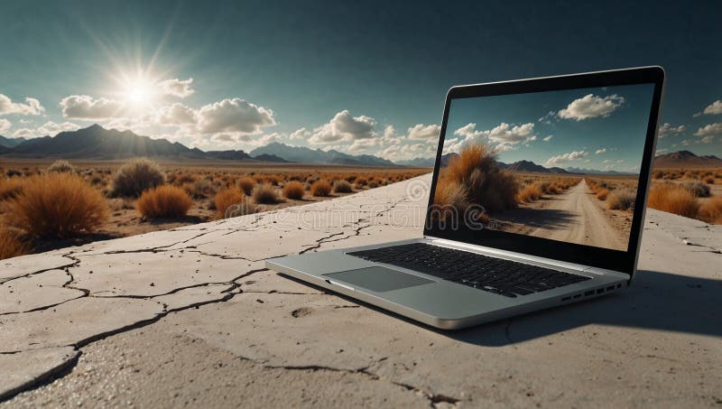 The Path or Road on Laptop Screen. Human Civilization Progress with ...